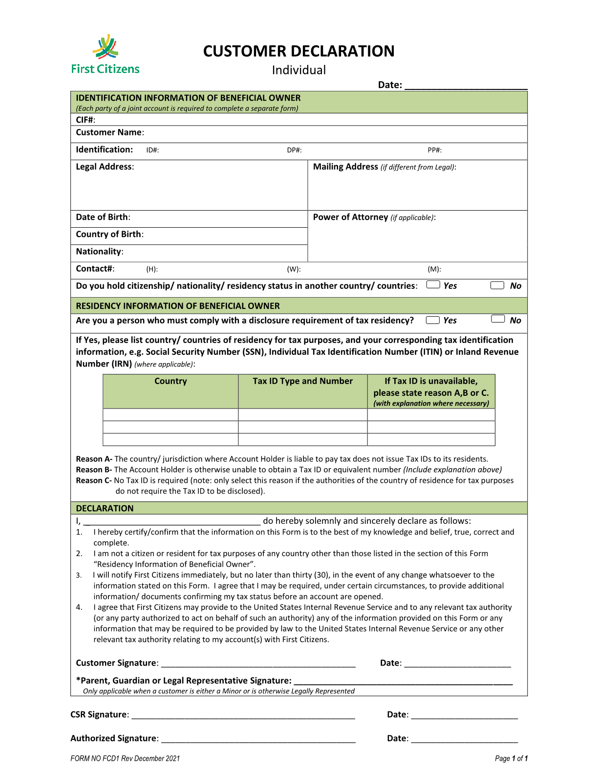Customer Declaration Form · Starter Portal